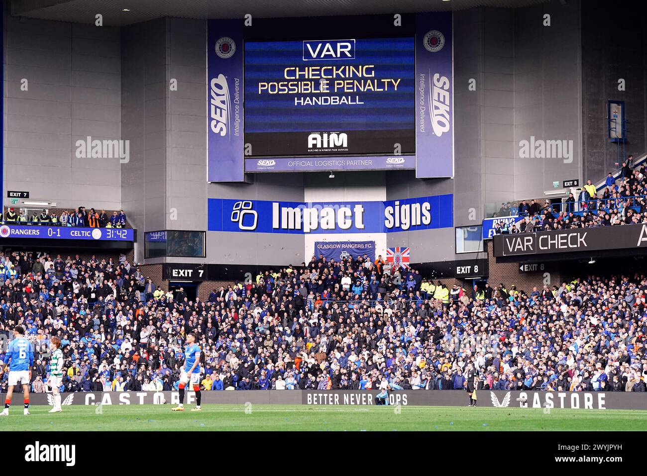 A VAR penalty check is displayed on a big screen during the cinch ...