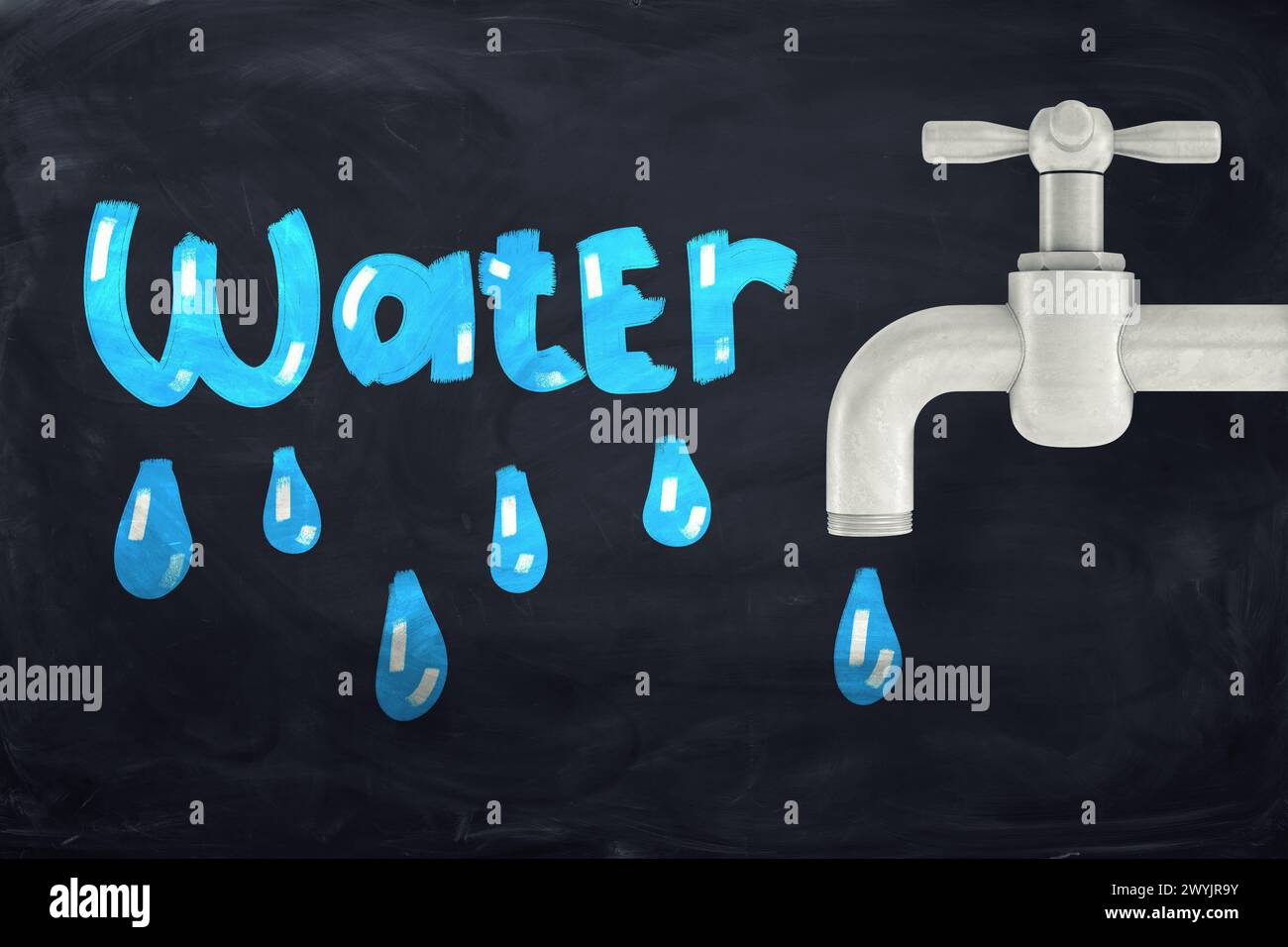 Water text and droplets with faucet illustration Stock Photo - Alamy