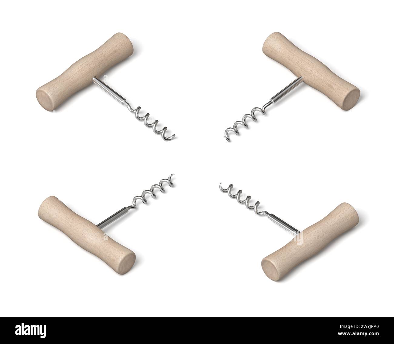 Four corkscrews with wooden handles isolated Stock Photo - Alamy