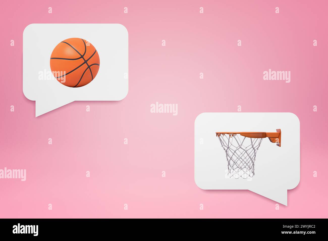 Basketball and hoop depicted in conversation bubbles Stock Photo - Alamy