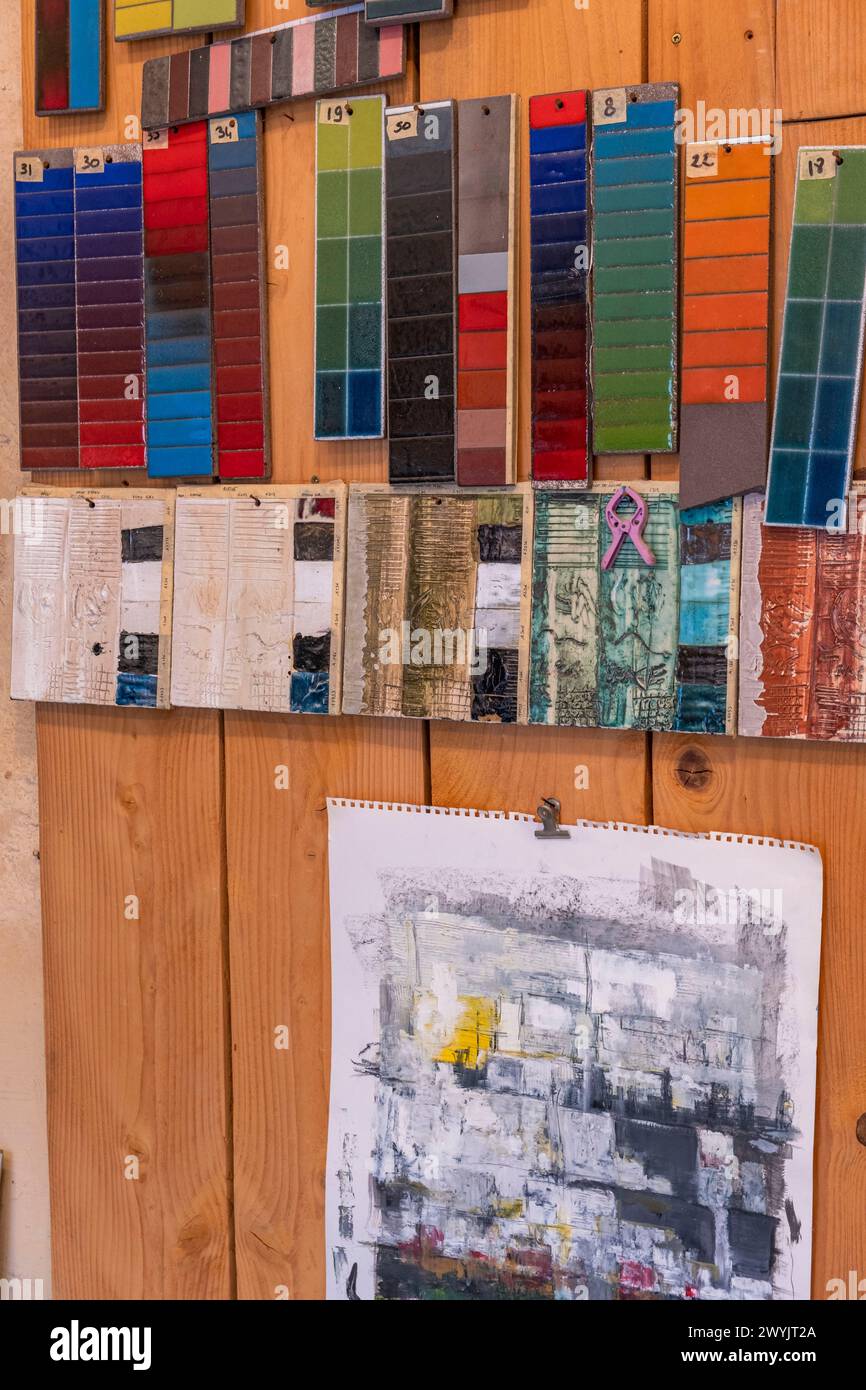 France, Puy de Dome, Billom,lava enamelling workshop Emaux de Marie de ...