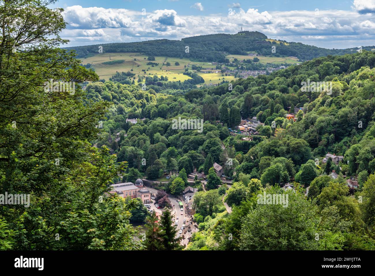 A view over Matlock Bath in the Peak District in Derbyshire, England ...