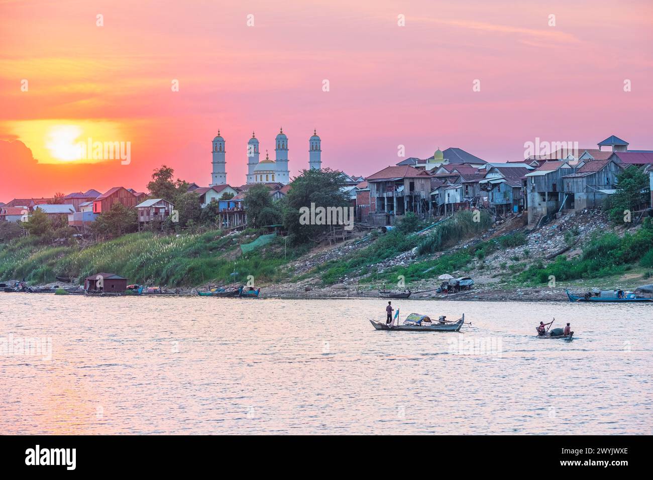 Cambodia, Kampong Cham, the banks of the Mekong river and Phum Roka ...