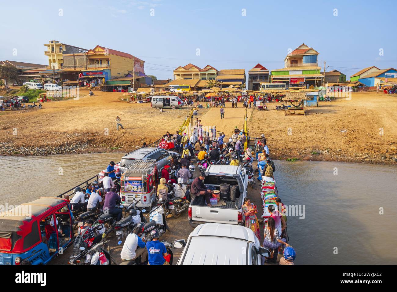 Cambodia Kampong Chhnang Ferry Crossing The Tonle Sap River To Reach The Village Of Kampong