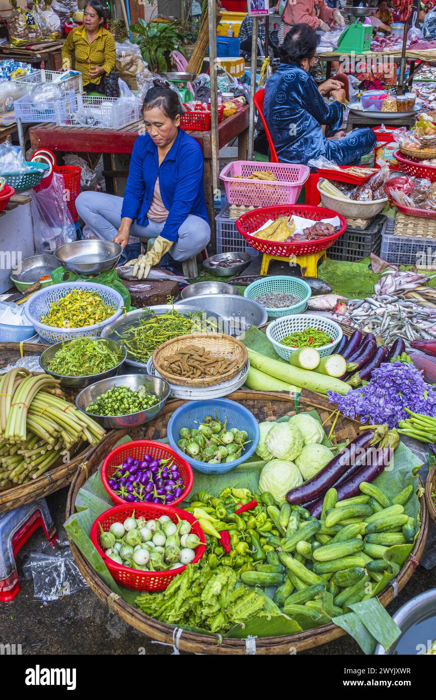 Cambodia, Phnom Penh, Prampi Makara district, Orussey Market Stock ...