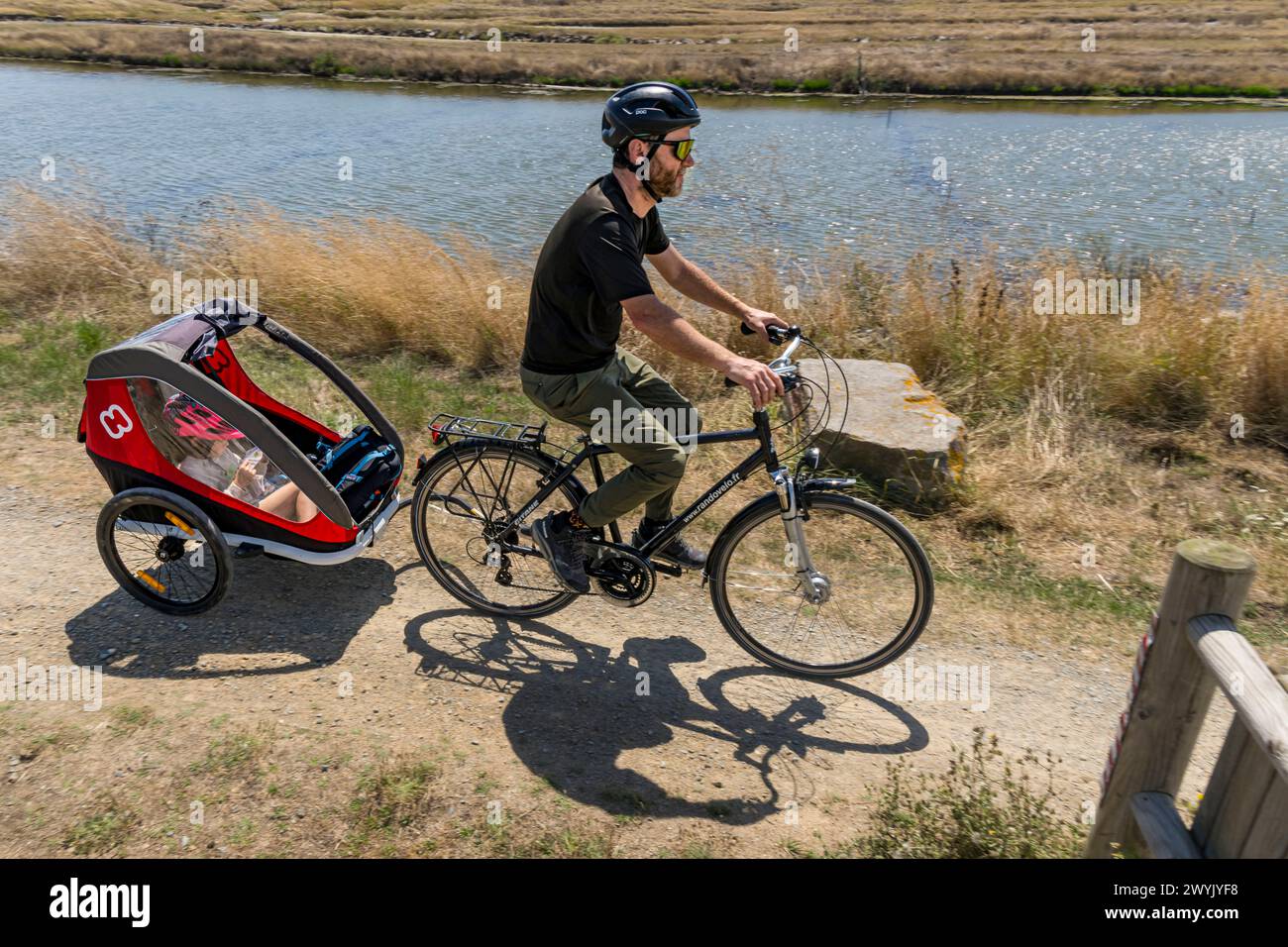 France, Vendee, Noirmoutier island, bicycle pulling child trailer Stock ...