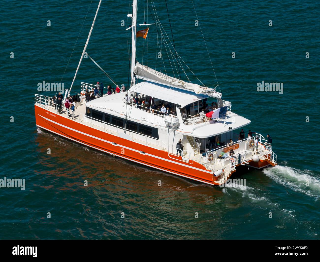France, Gironde, Bassin d'Arcachon, catamaran Le Côte d'Argent, from ...