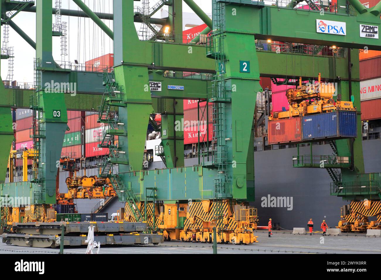 Belgium, Flanders, Antwerp, Port, loading area of a container ship ...