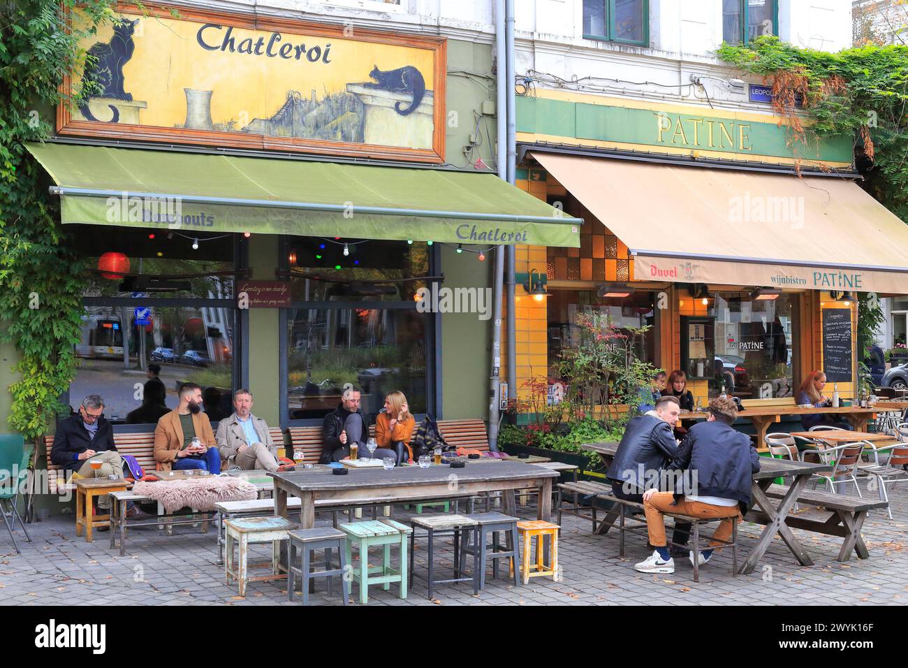 Belgium, Flanders, Antwerp, terraces of the Chatleroi café and the ...