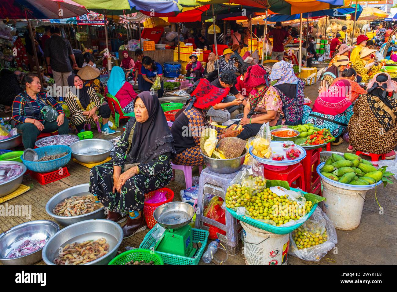 Cambodia, Kampot province, Kampot, Samaki market or Central market ...