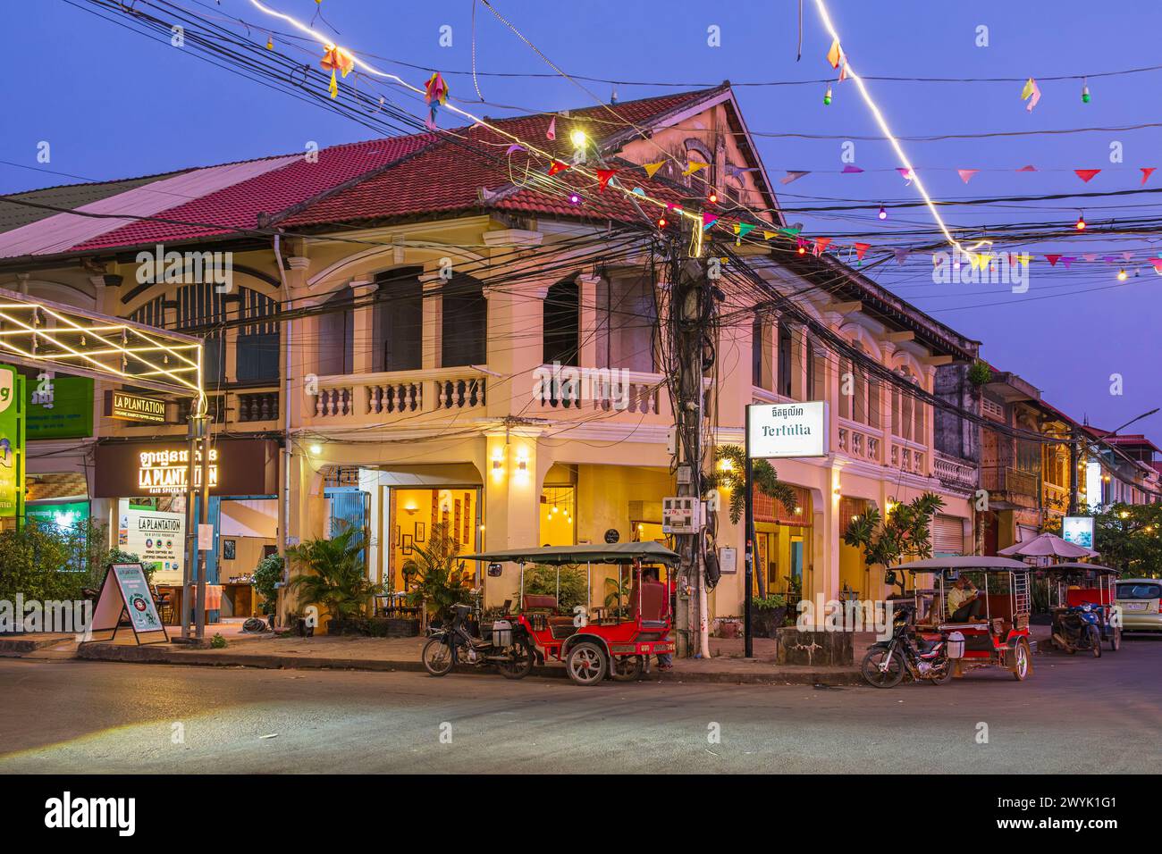 Cambodia, Kampot province, Kampot, colonial architecture in the Old ...