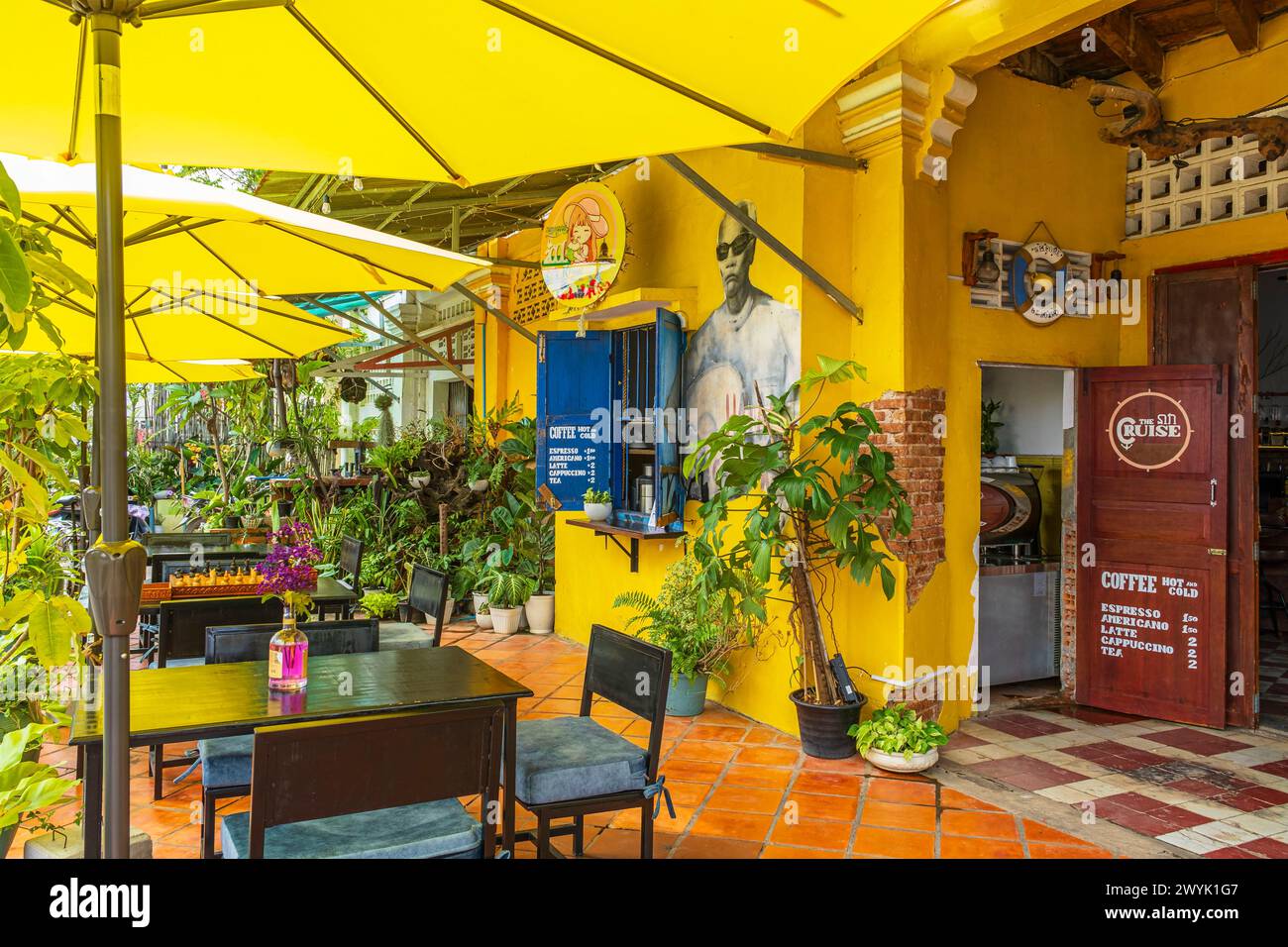 Cambodia, Kampot province, Kampot, The Cruise coffee shop Stock Photo ...