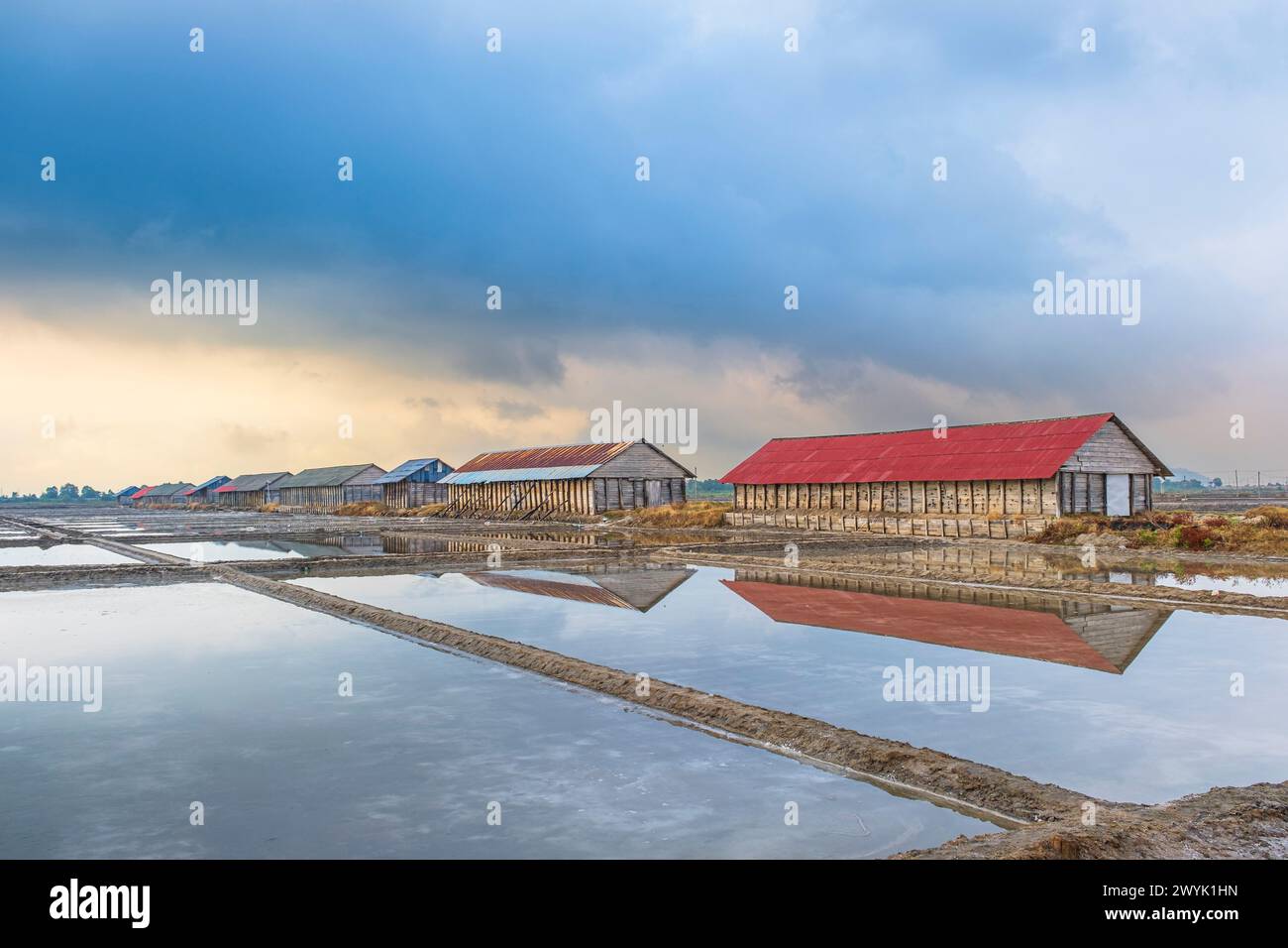 Cambodia, Kampot province, Kampot, salt marshes, salt warehouses Stock ...