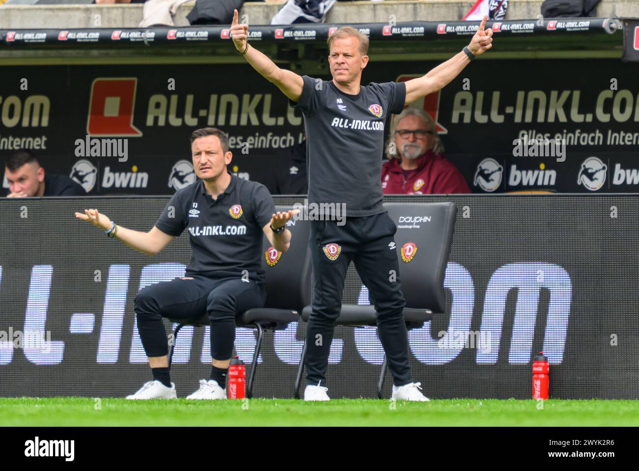 Dresden, Germany. 07th Apr, 2024. Soccer: 3rd division, SG Dynamo Dresden - 1. FC Saarbrücken ...