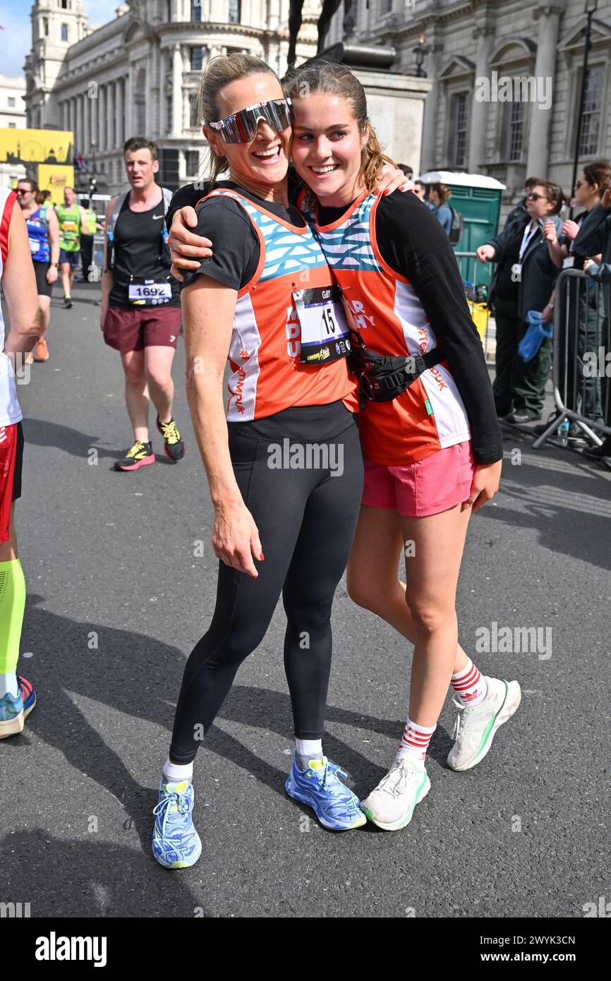 EDITORIAL USE ONLY Gabby Logan and daughter Lois at the finish line at ...