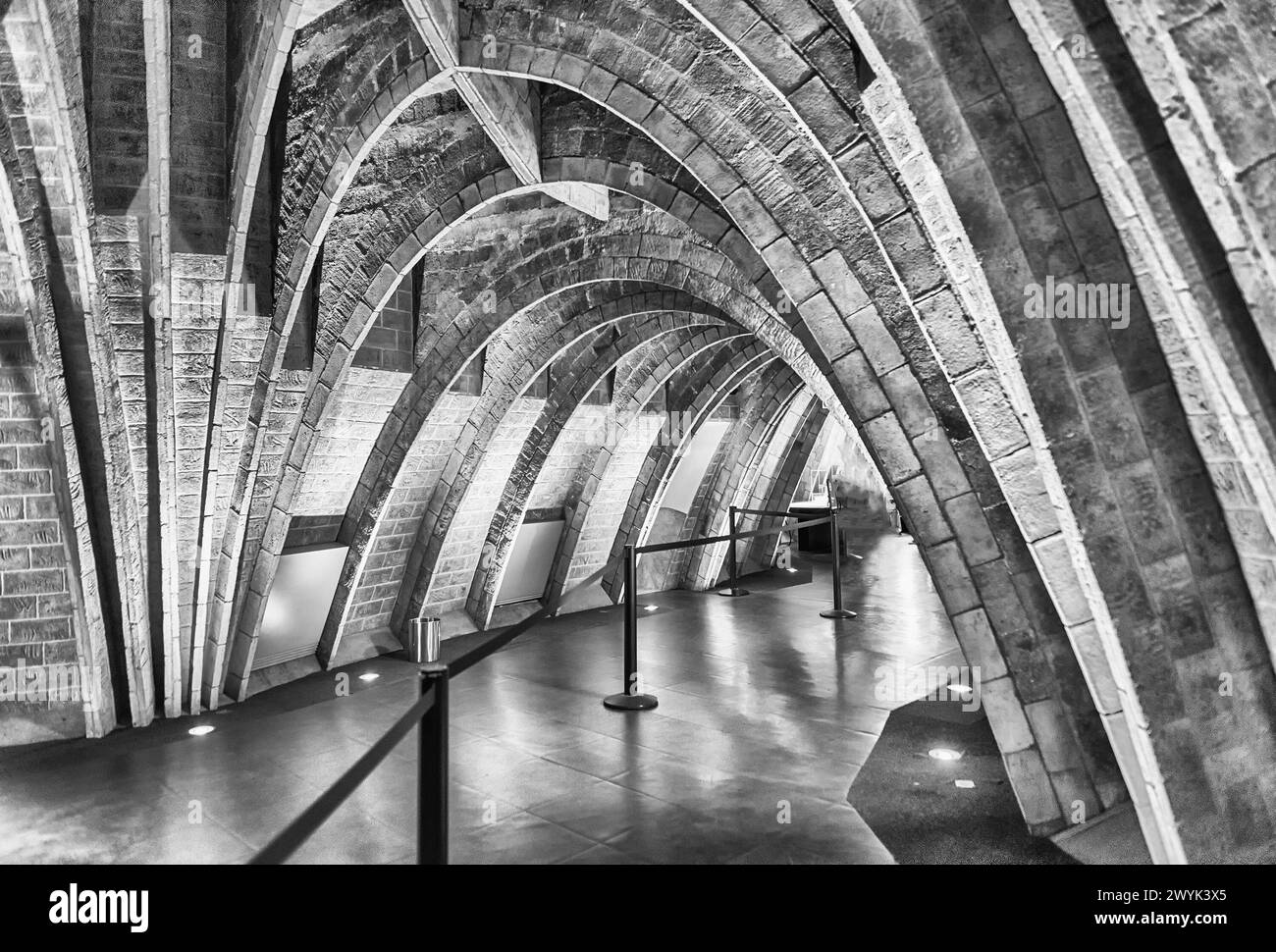 BARCELONA - AUGUST 9: Catenary arcs in the penthouse of Casa Mila, aka ...