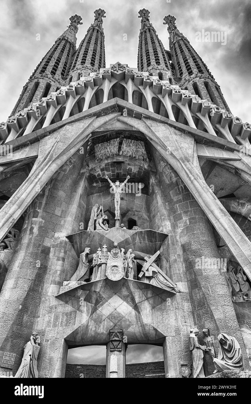 BARCELONA - AUGUST 9: The Passion Facade of the Sagrada Familia, the ...