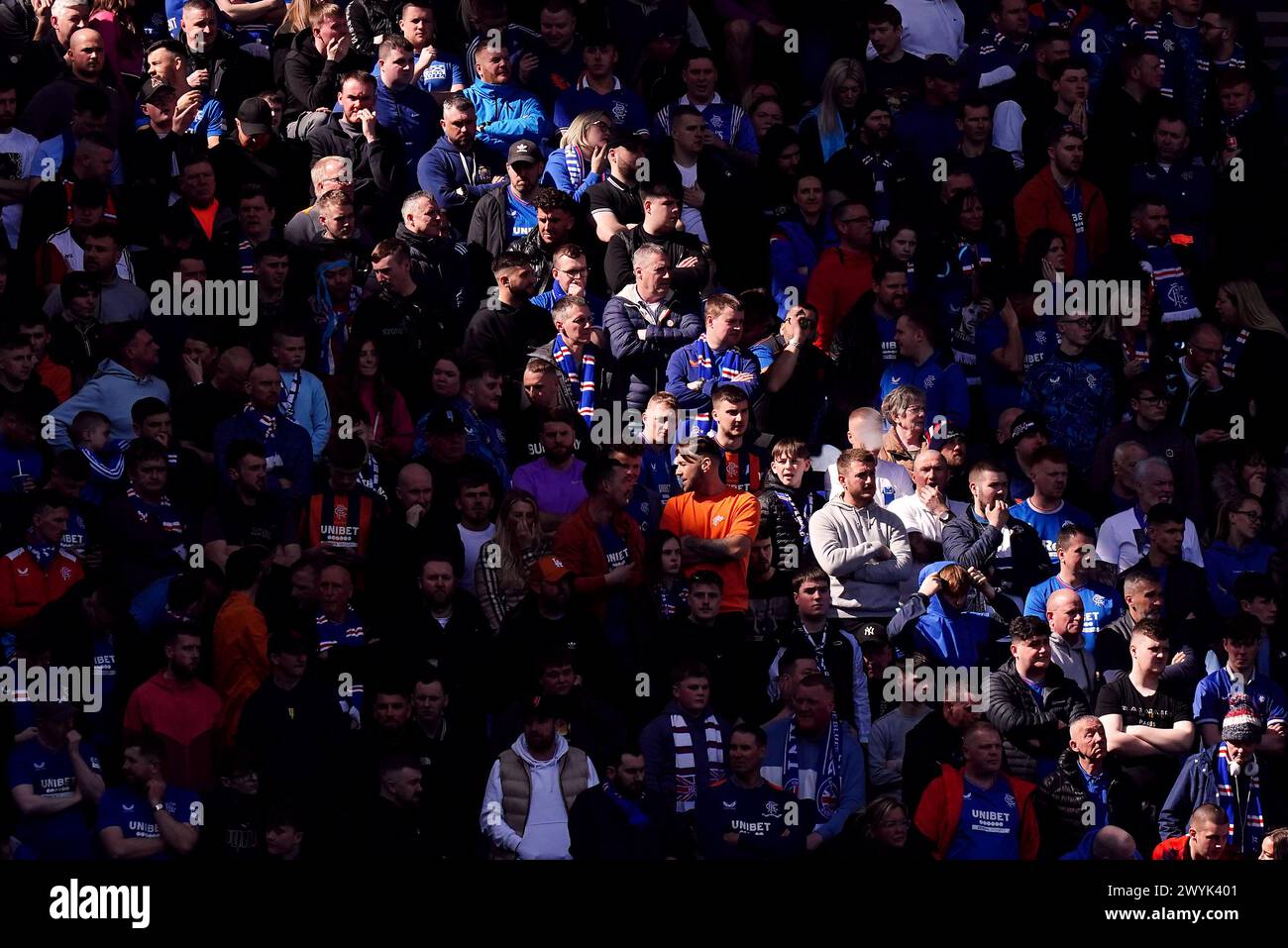 Rangers fans in the stands during the cinch Premiership match at Ibrox ...
