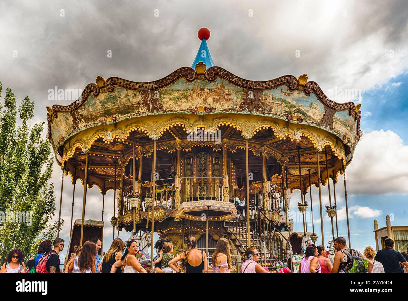 BARCELONA - AUGUST 12: Vintage carousel at Tibidabo Amusement Park ...
