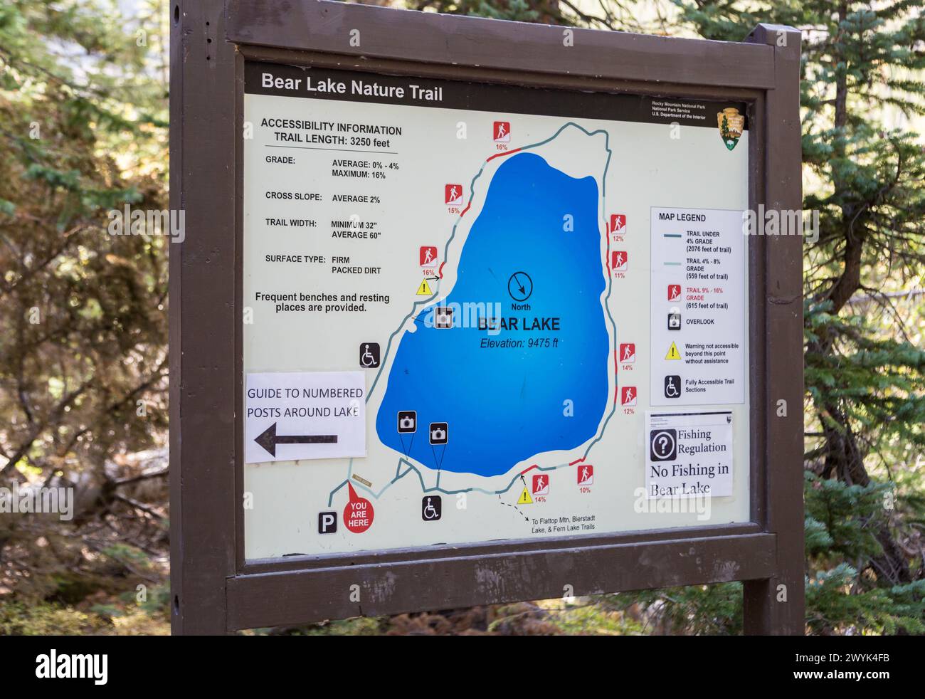 Information sign at Bear Lake Nature Trail in Rocky Mountain National ...