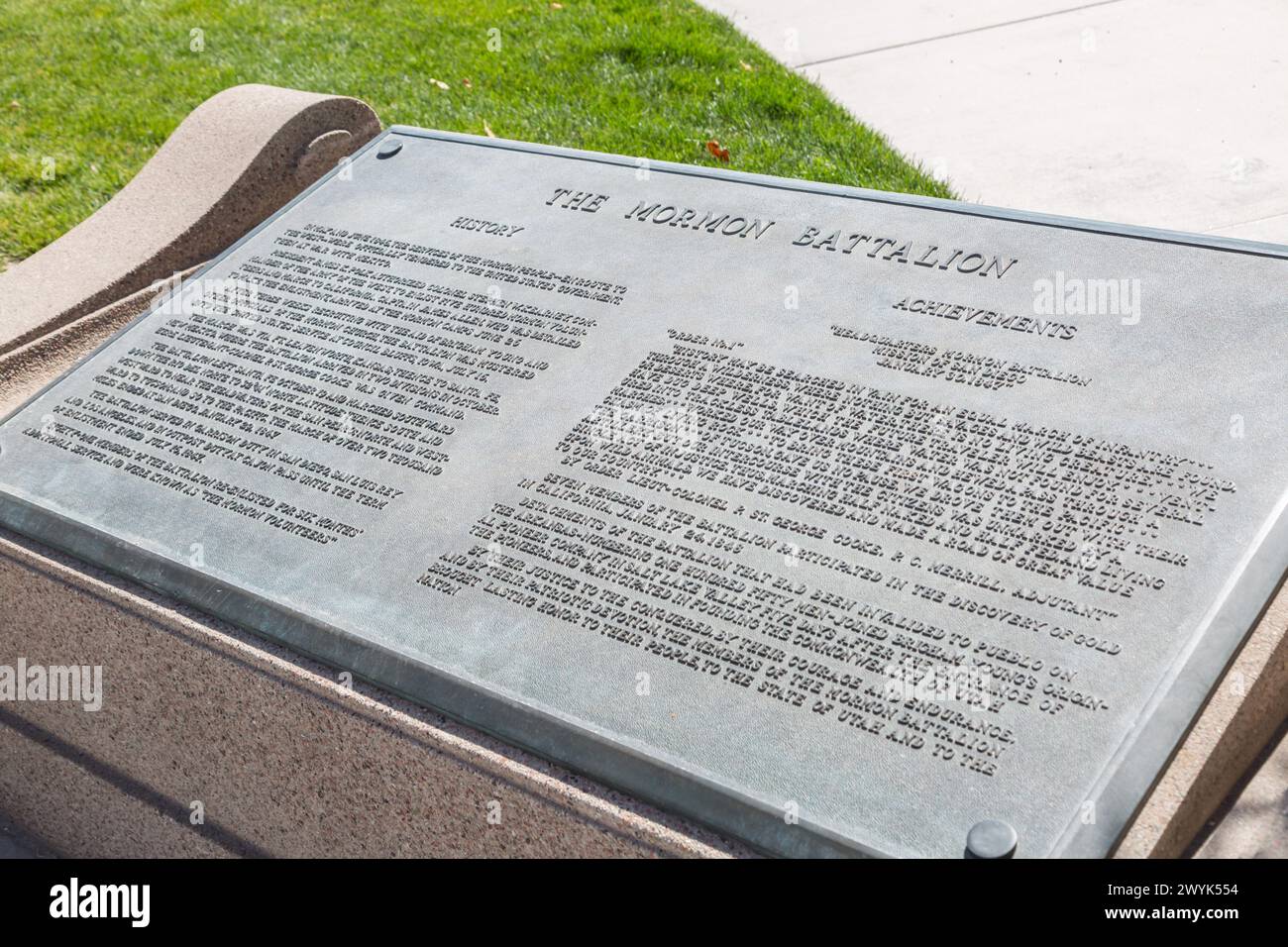 Plaque at the Mormon Battalion Memorial Statue on the Utah Stat Capitol ...