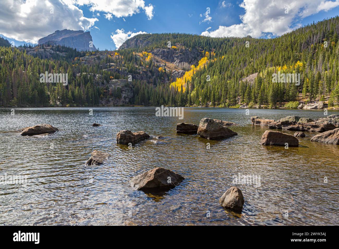 Boulders along the shoreline of Bear Lake in Rocky Mountain National ...