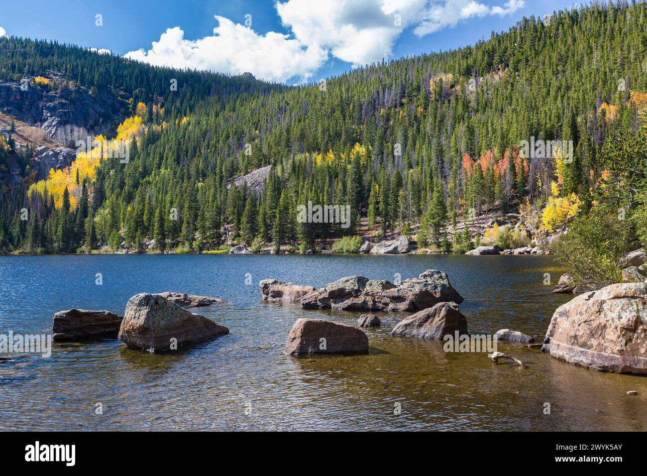 Boulders along the shoreline of Bear Lake in Rocky Mountain National ...