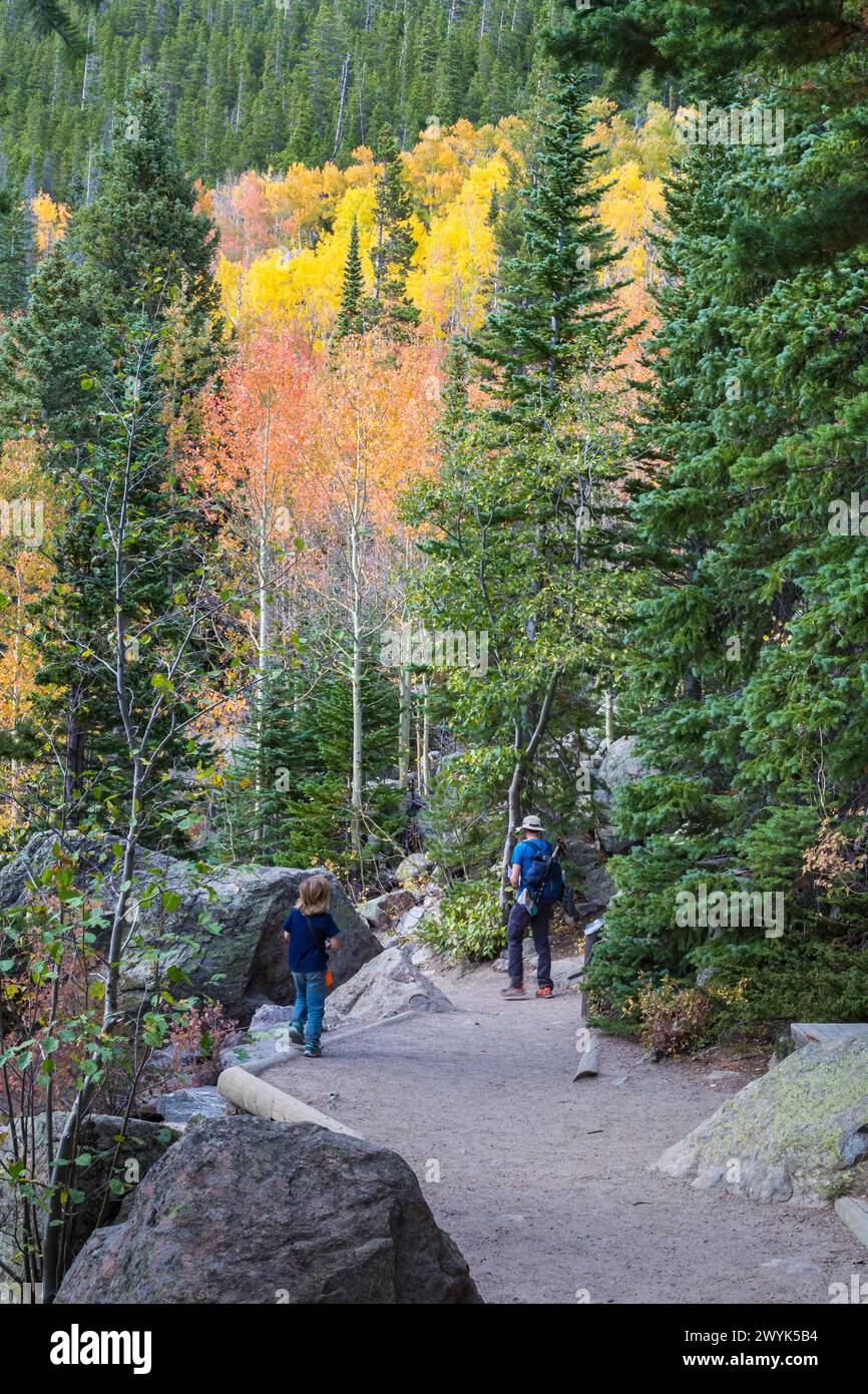 Bear Lake Nature Trail takes hikers past Evergreen forest with colordul ...