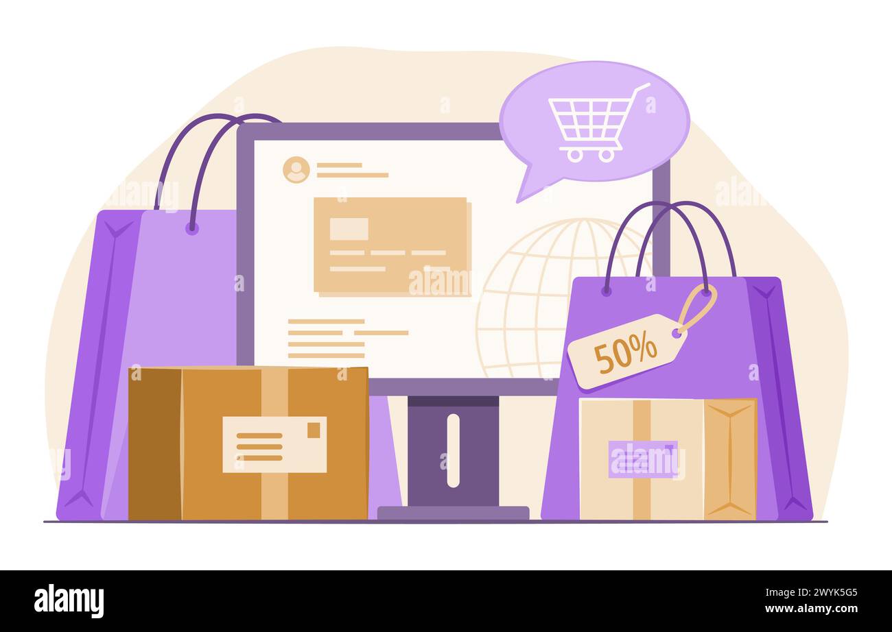 Shopping Bags and Merchandise Boxes with Desktop Computer Monitor for ...