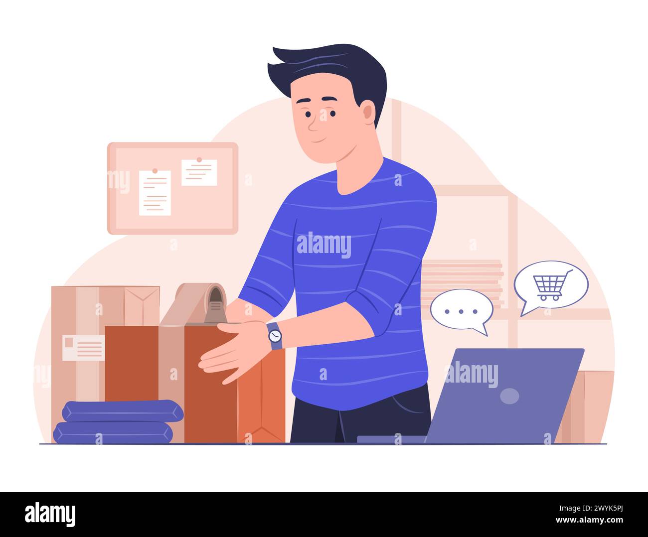 Online Business Owner Packing Product Order Into Parcel Box for Online ...