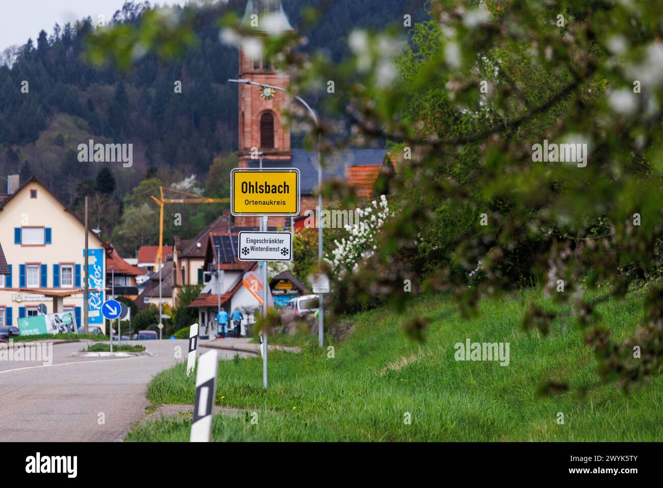 Freiburg, Germany. 07th Apr, 2024. The town sign of Ohlsbach stands at ...
