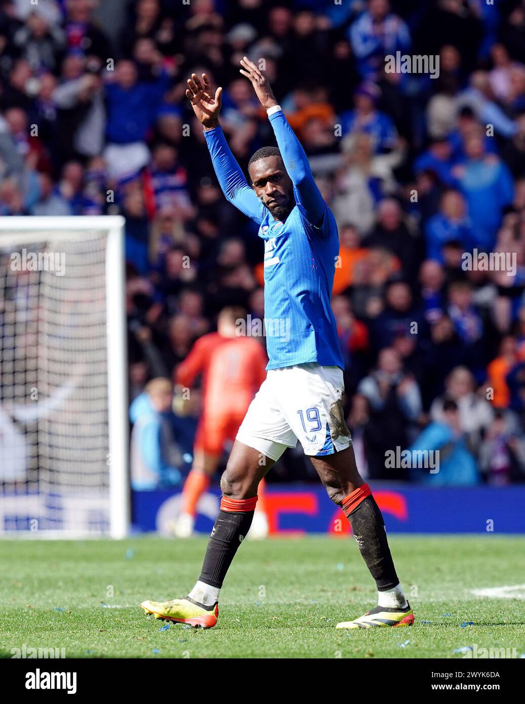 Rangers' Abdallah Sima encourages the crowd after scoring their side's ...