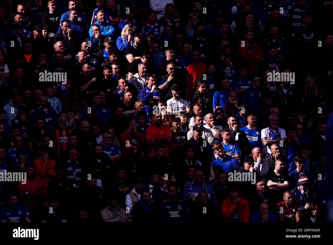 Rangers fans in the stands during the cinch Premiership match at Ibrox ...