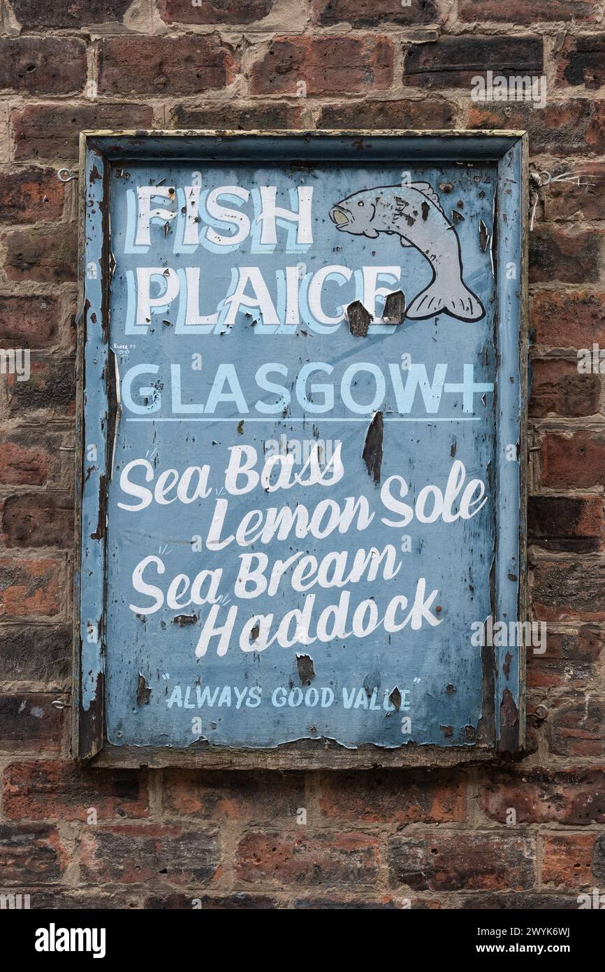 Fish Plaice advertising sign, Glasgow Saltmarket, Scotland, UK Stock ...