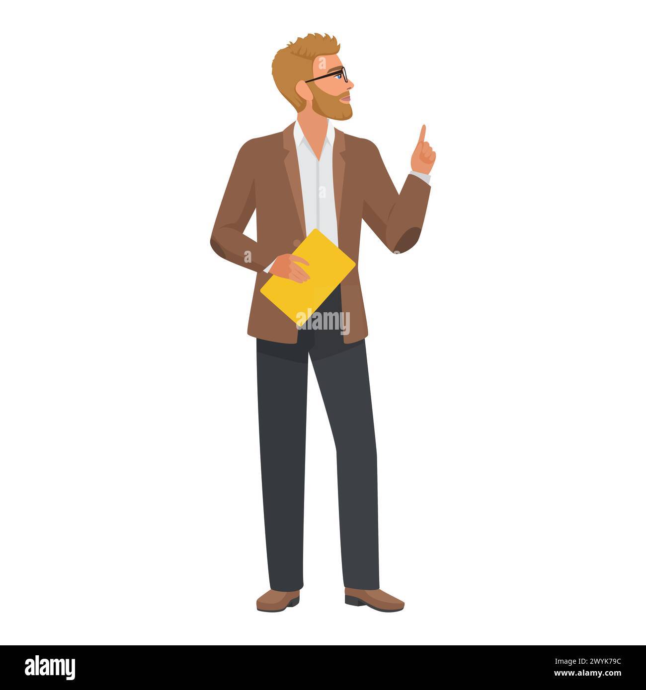 Man pointing up, person thinking with showing index index finger vector ...