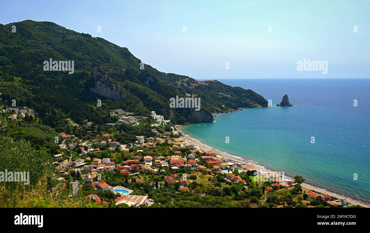 Beautiful beach with sea, sun and blue sky. Concept for travel and summer vacation. Greece ...