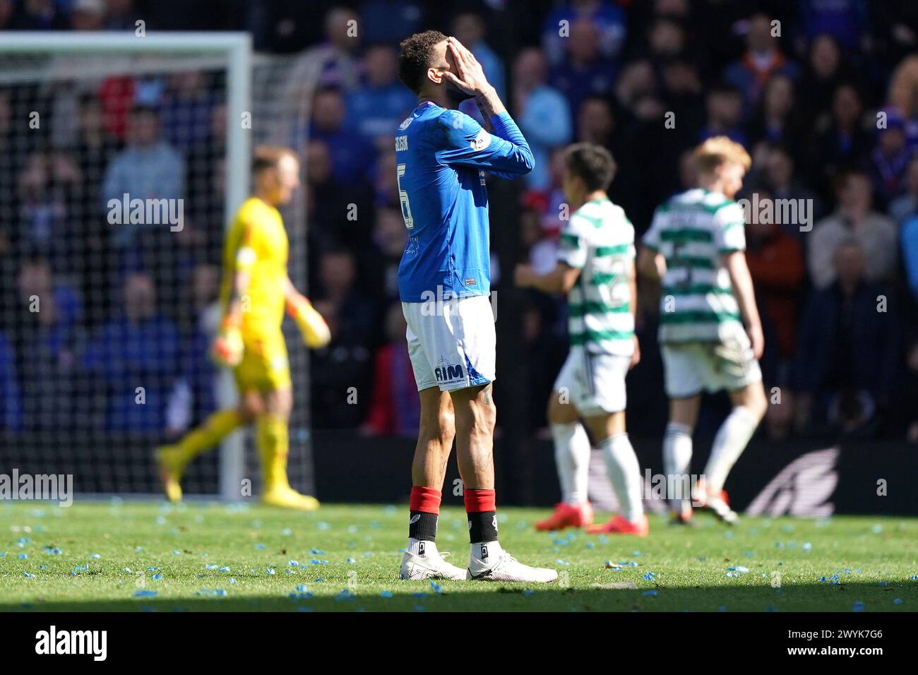 Rangers' Connor Goldson reacts during the cinch Premiership match at ...