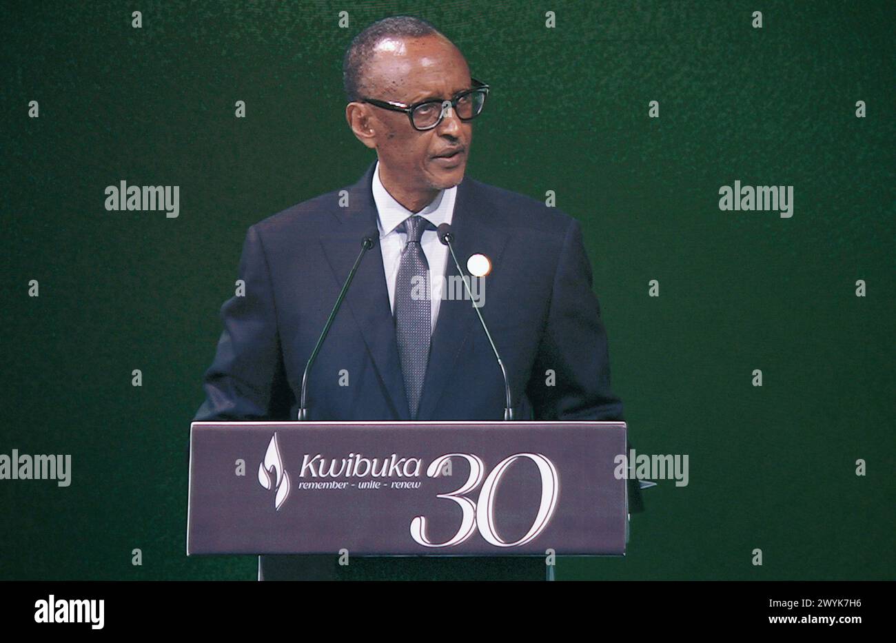 Kigali, Rwanda. 07th Apr, 2024. Rwanda President Paul Kagame delivers a ...