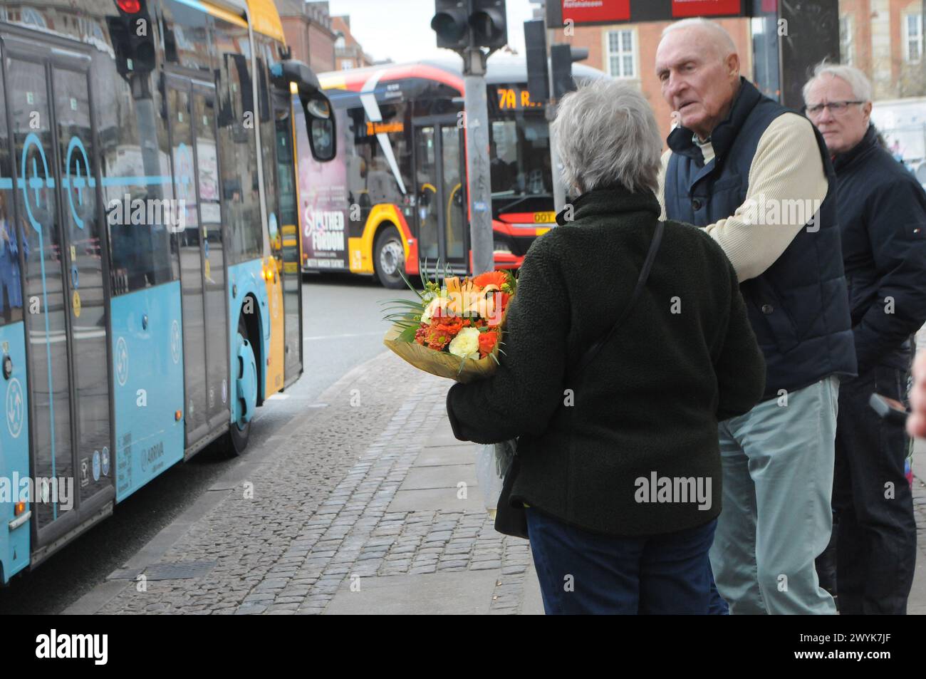 Copenhagen, Denmark /07 April 2024/Person with flower bouquet in danish ...