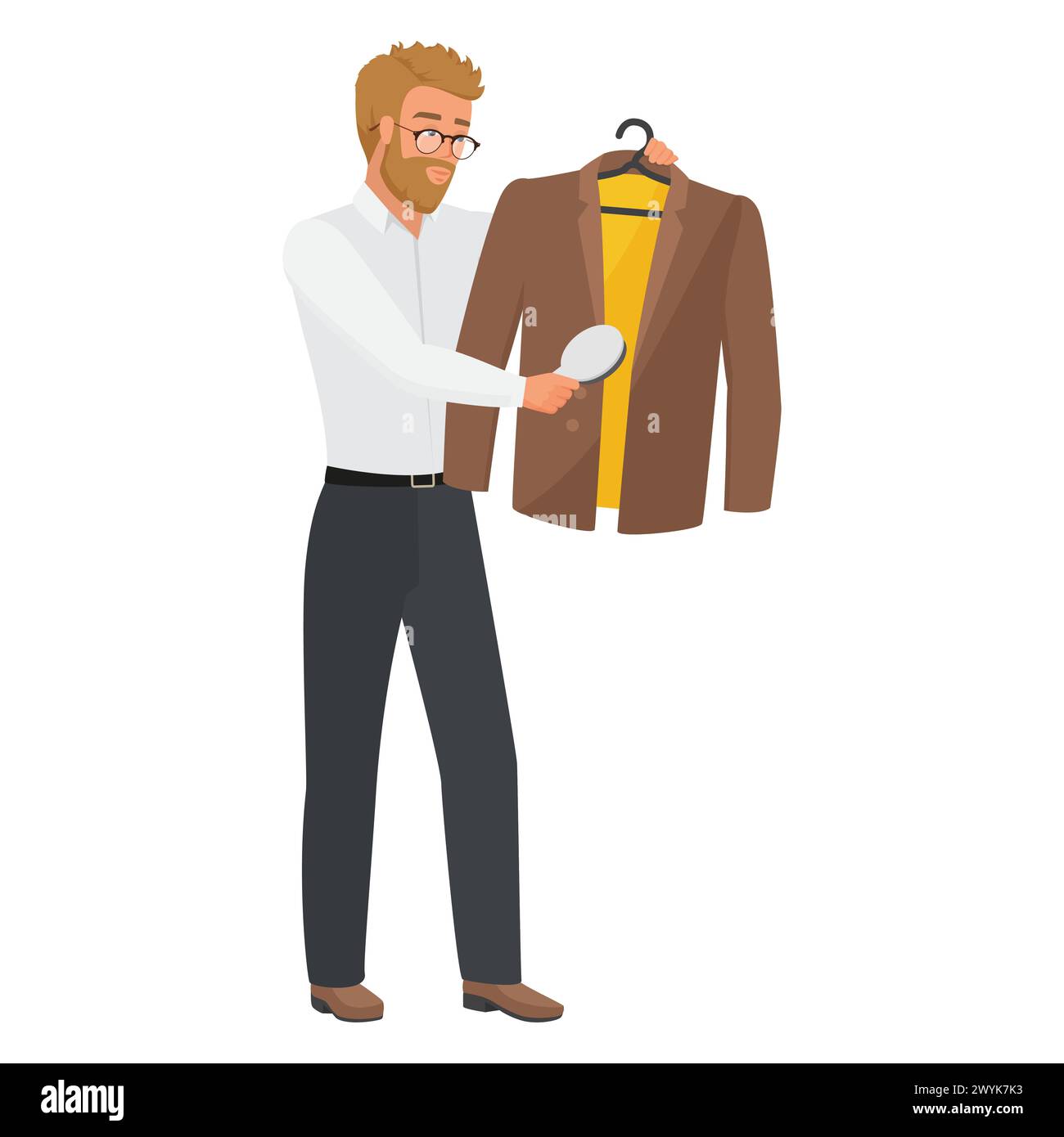 Mans morning routine, teacher or office worker cleaning formal jacket ...