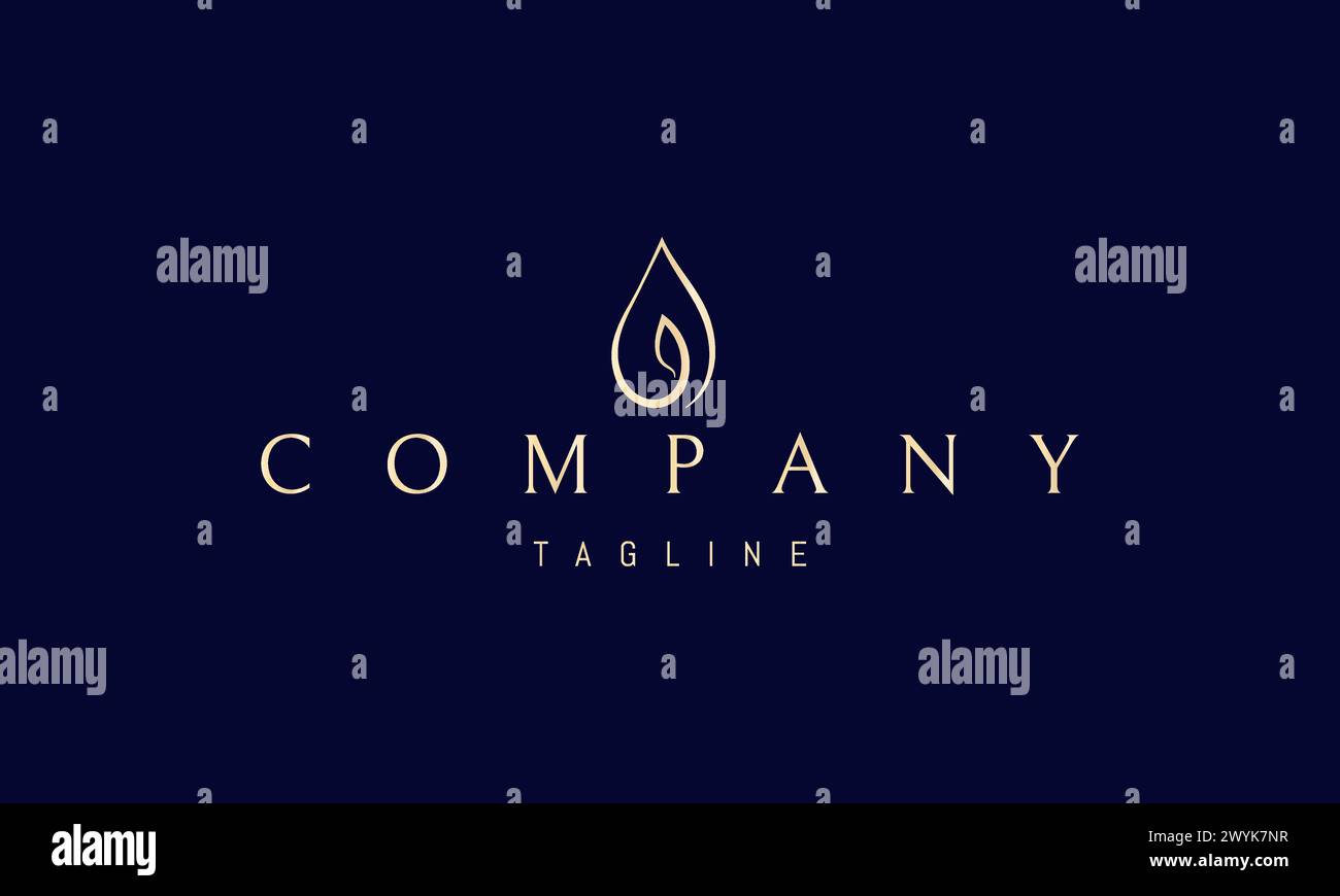 A vector golden logo with an abstract image of a drop of water with a ...