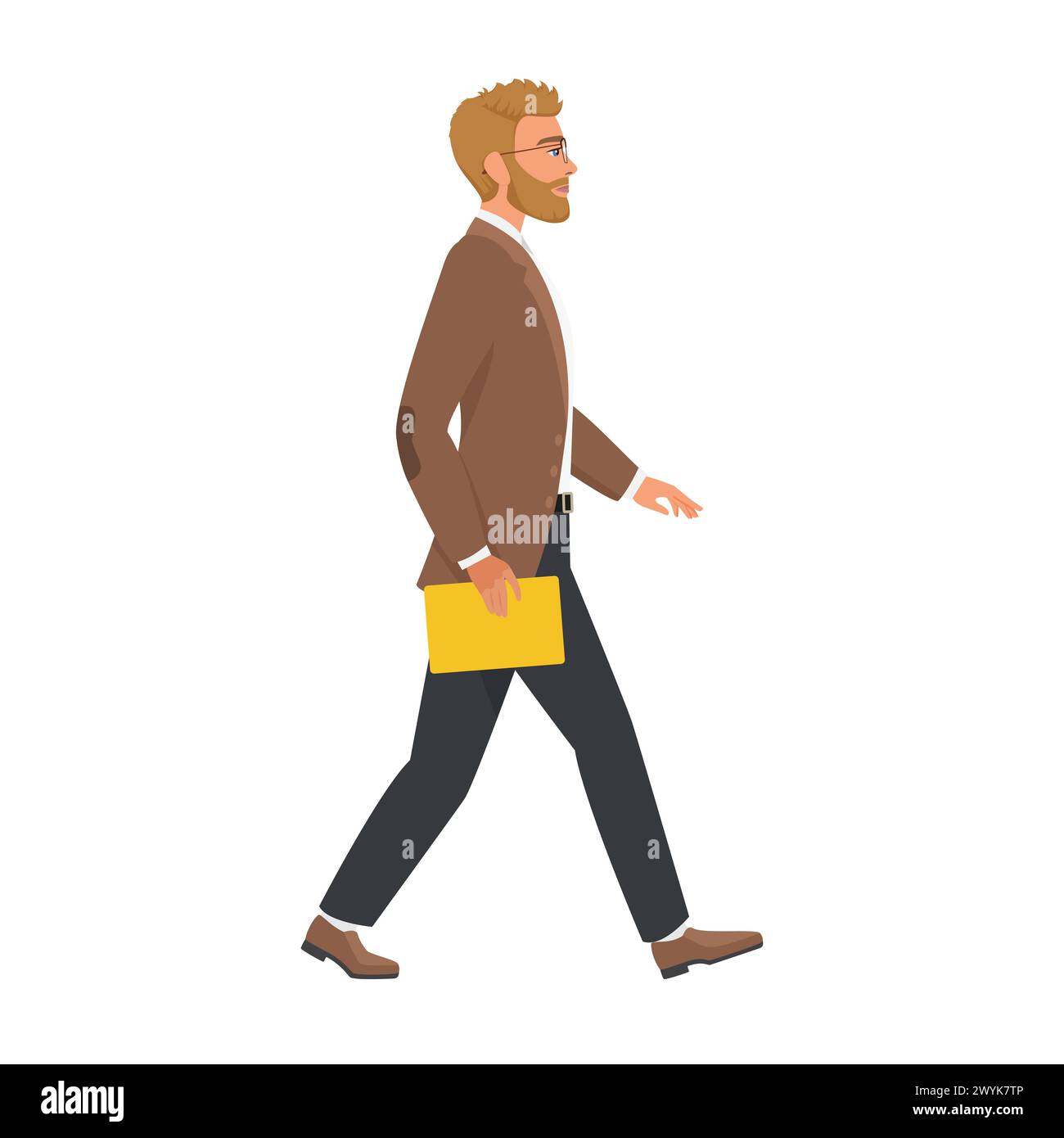 Man walking, teacher or professional employee holding document vector ...