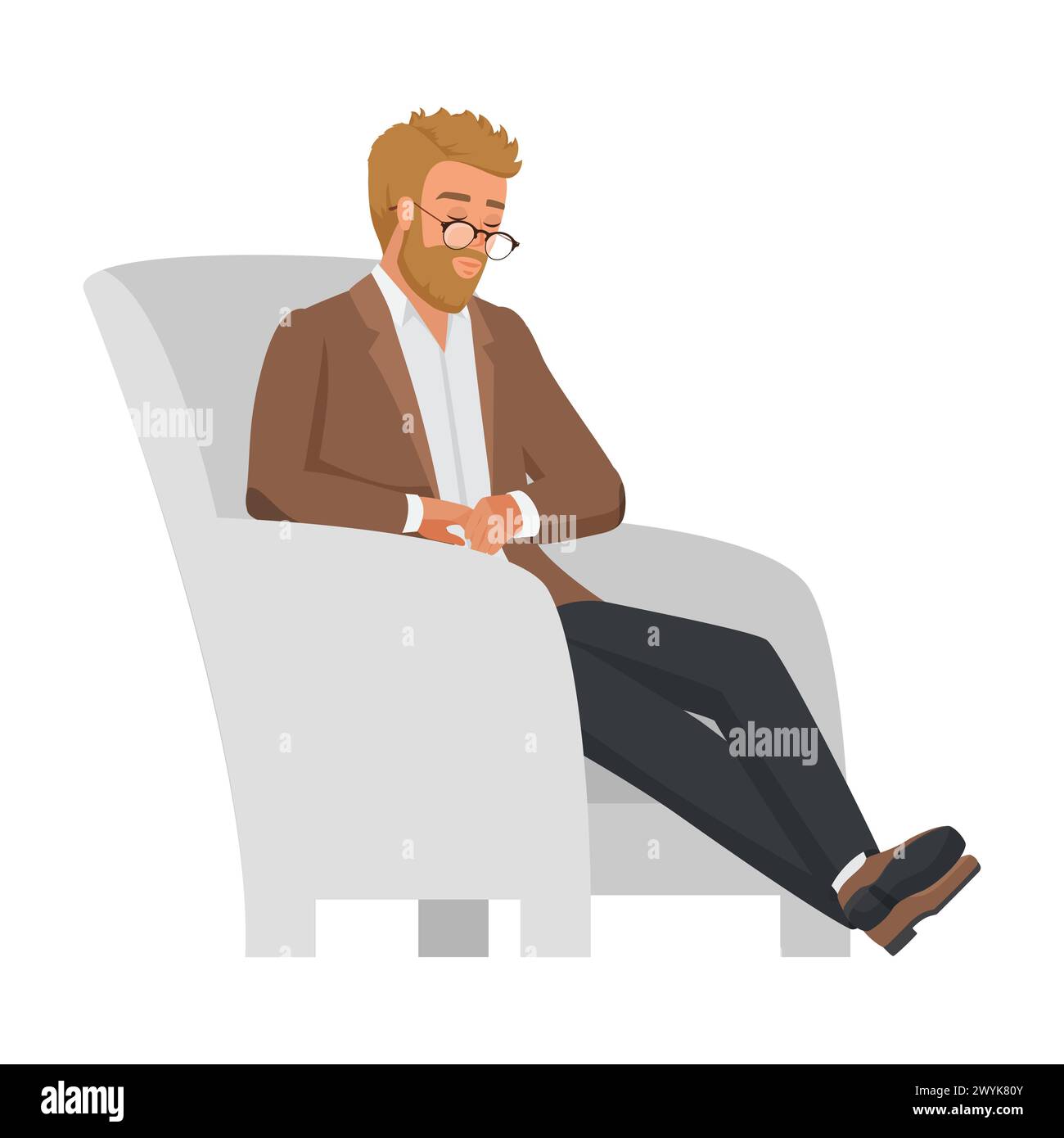 Teacher sitting in chair to relax during break between lectures at ...