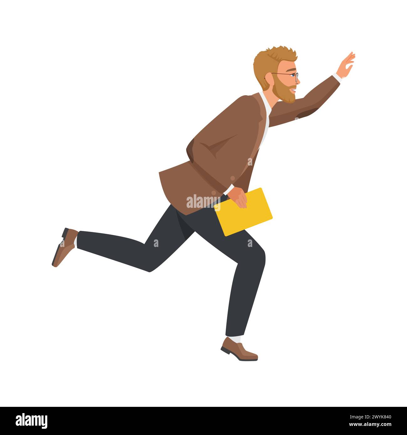 Man holding folder with documents and running, teacher or office worker ...