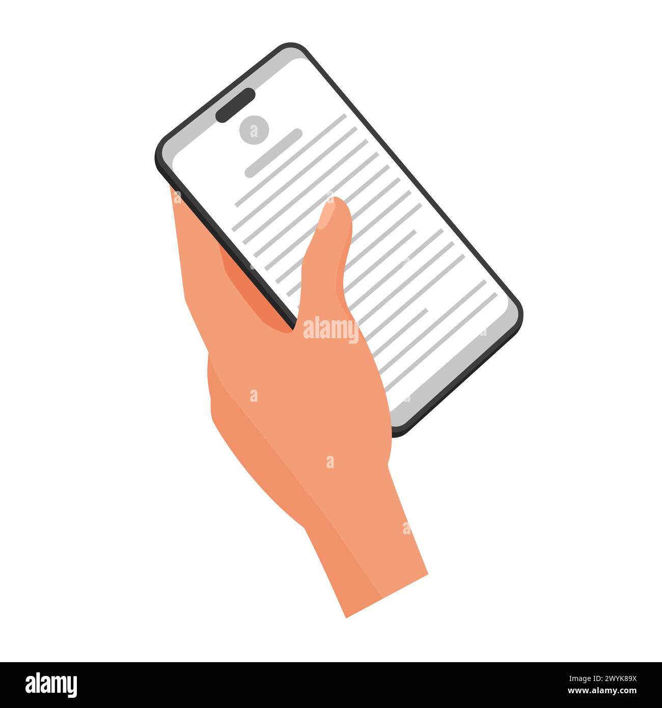 Hand holding smartphone with text on screen, person reading digital ...