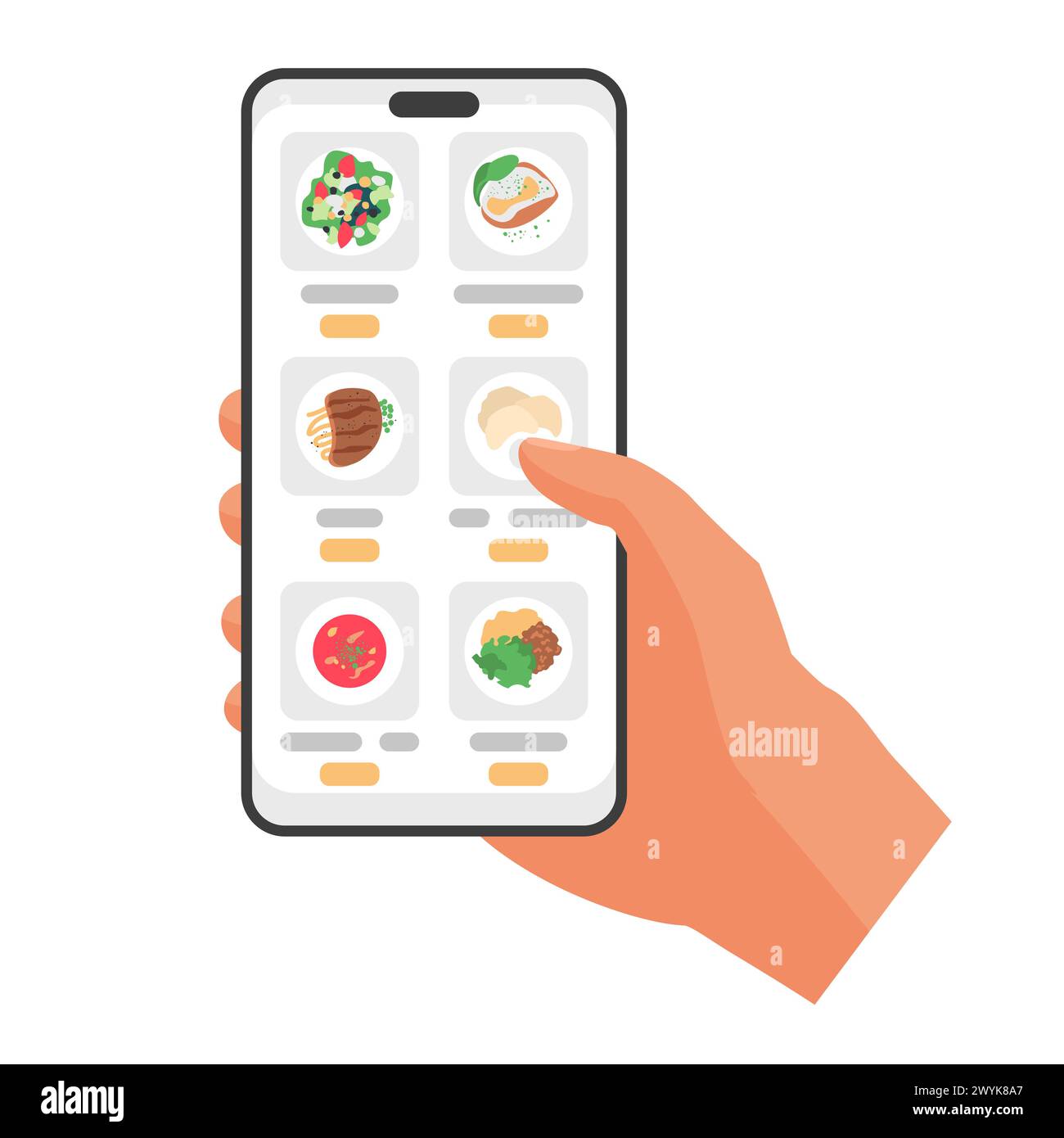 Hand holding smartphone with restaurant menu in mobile app on screen ...