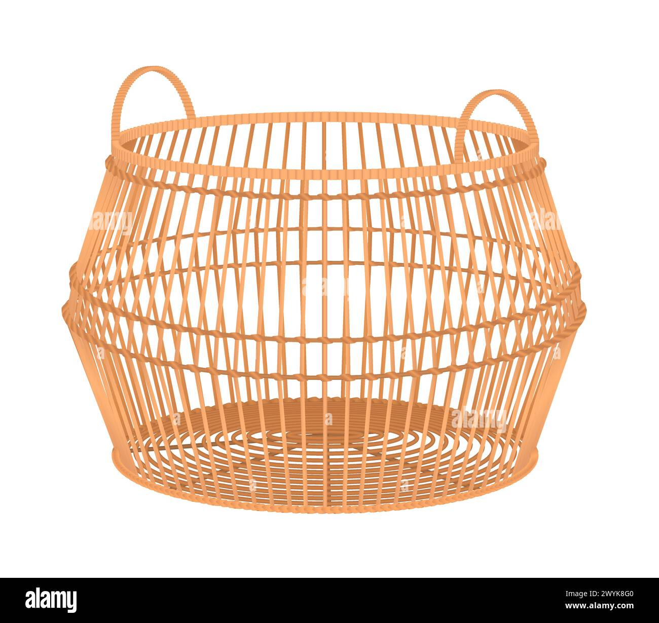 3D round empty wicker basket with handles for laundry or storage of ...
