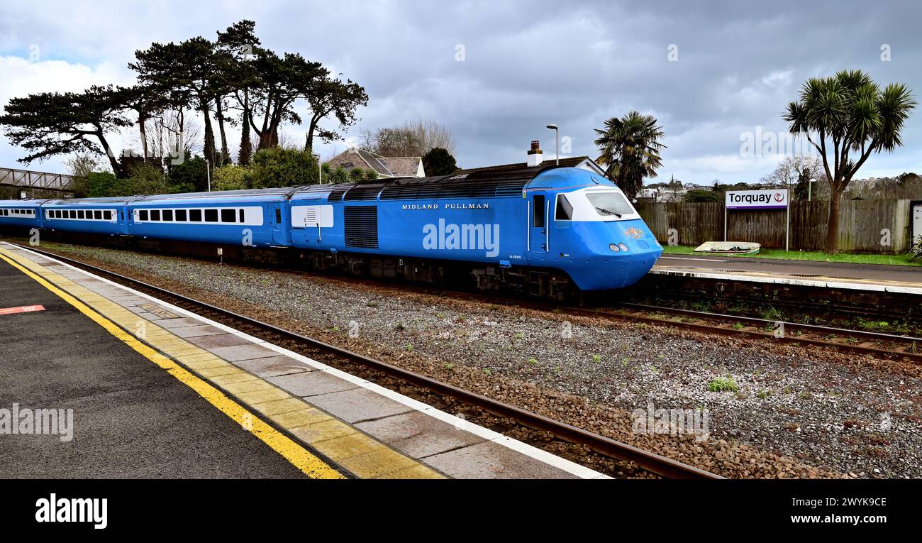 The Midland Pullman high speed train arriving at Torquay station with ...