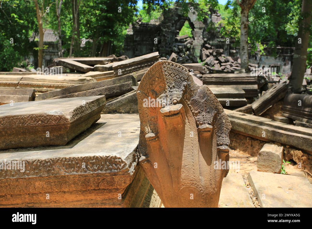 Nagas statue in Angkor area in cambodia, a snake god in hindu and ...