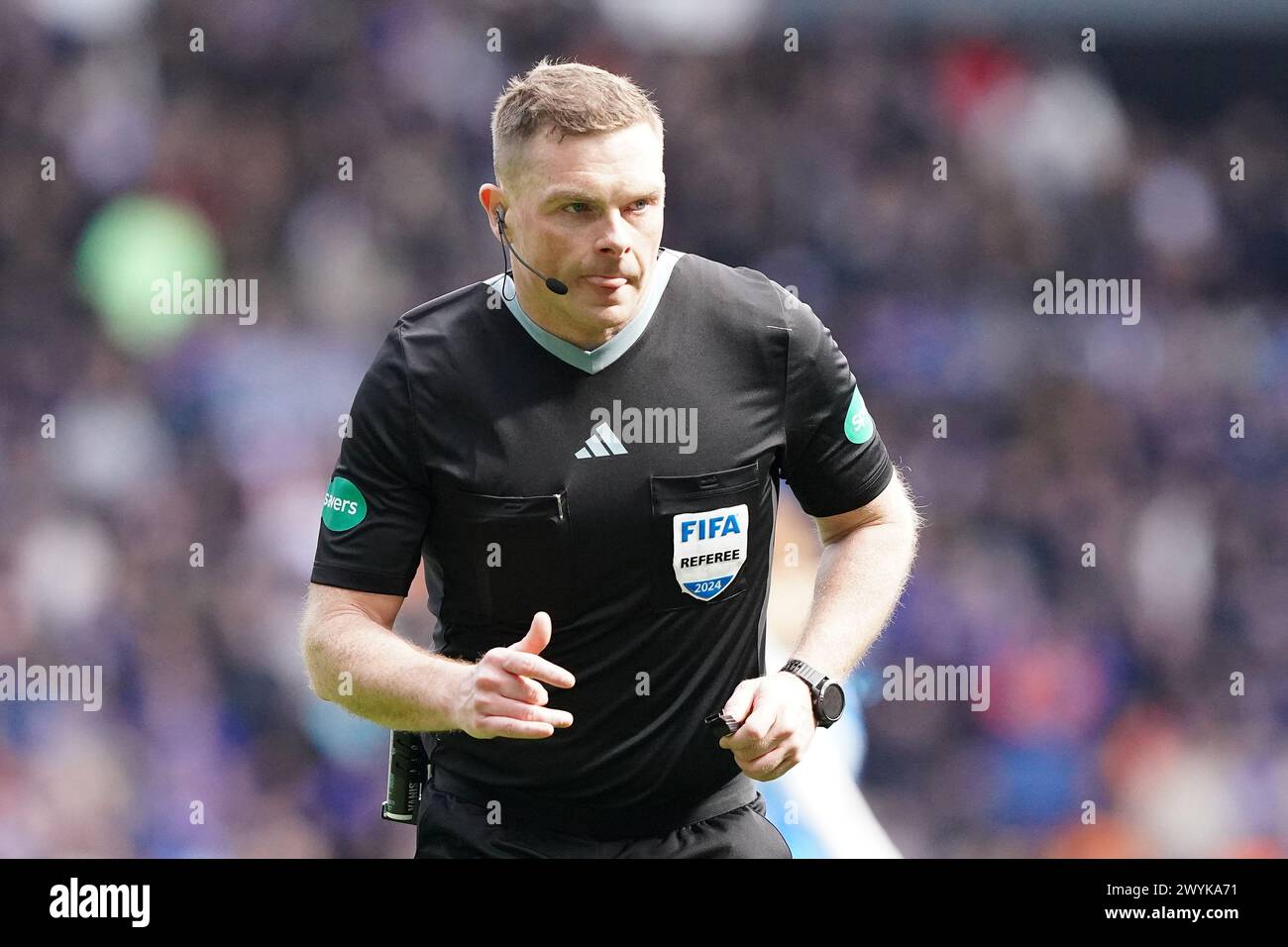 Match referee John Beaton during the cinch Premiership match at Ibrox ...
